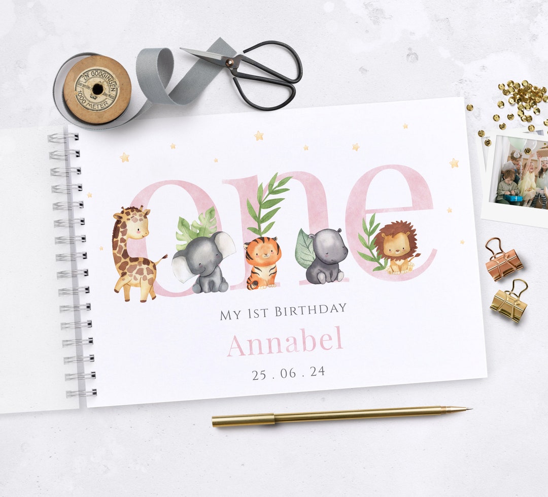 Girl's First Birthday Book, 1st Birthday Scrapbook Album, Party Guest ...