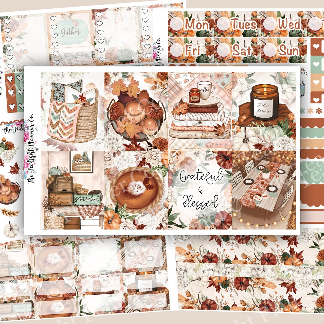 Grateful Thanksgiving Sticker Kit, Thanksgiving Stickers, Planner ...