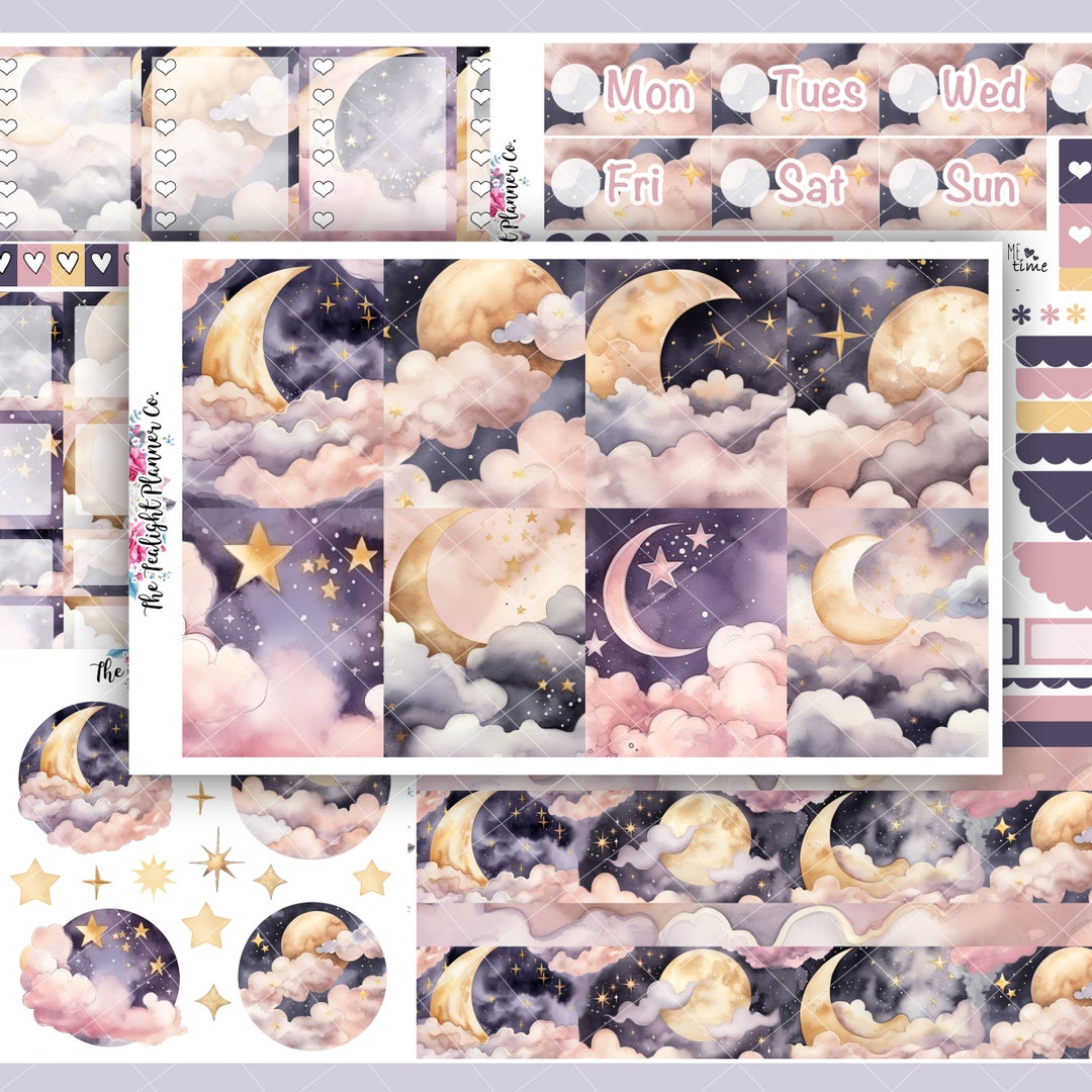 Moon & Clouds Sticker Kit Moon Planner Stickers Cloud - Etsy