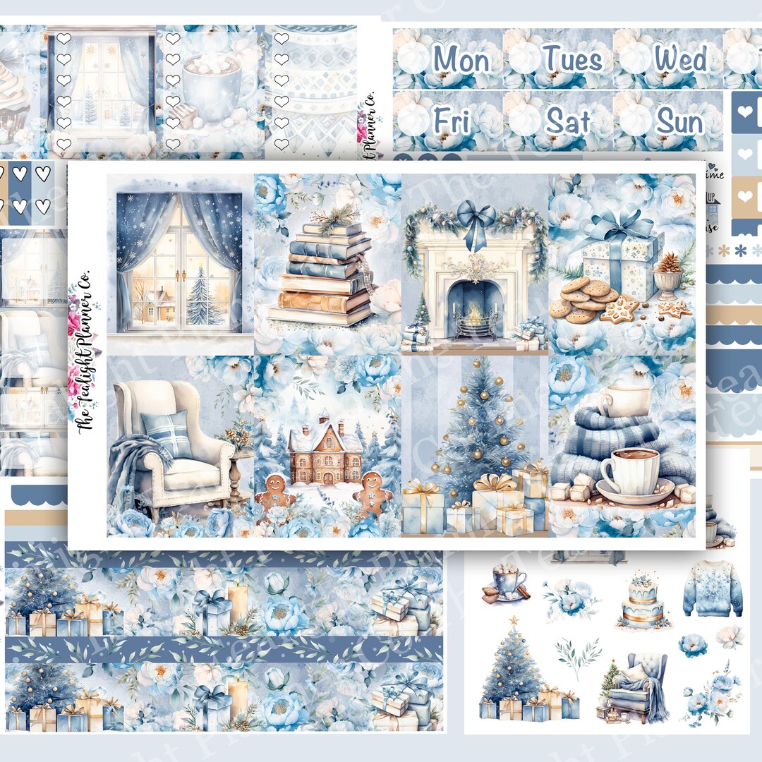 Blue Christmas Sticker Kit, Christmas Planner Sticker Kit, Christmas ...