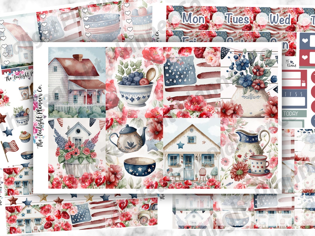 American Sticker Kit, Fourth of July Sticker Kit, 4th of July Planner ...
