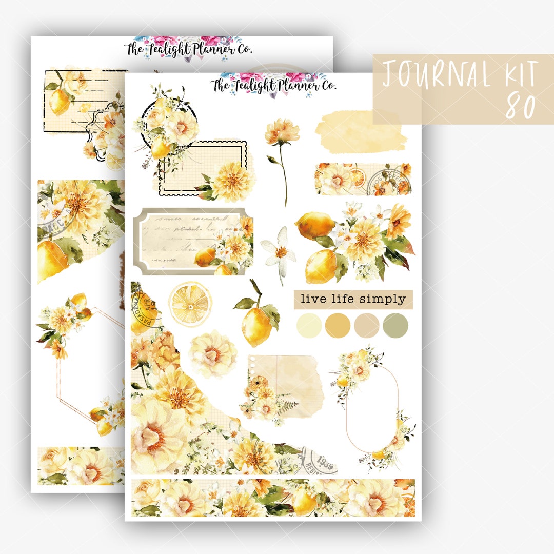 Lemon and Flower Journal Stickers, Lemon Stickers, Floral Stickers ...