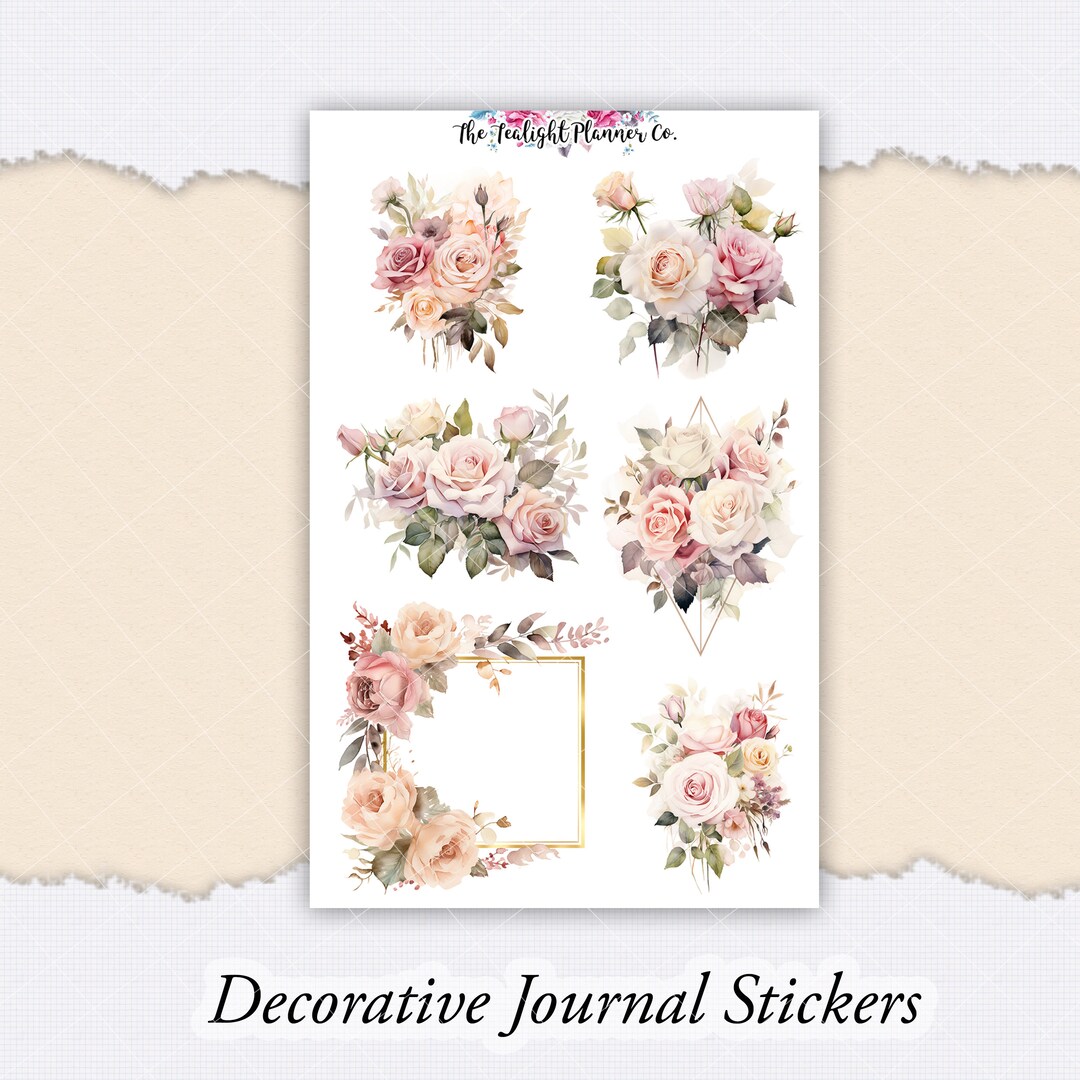 Rose Floral Journal Stickers, Flower Journal Stickers, Planner Stickers ...