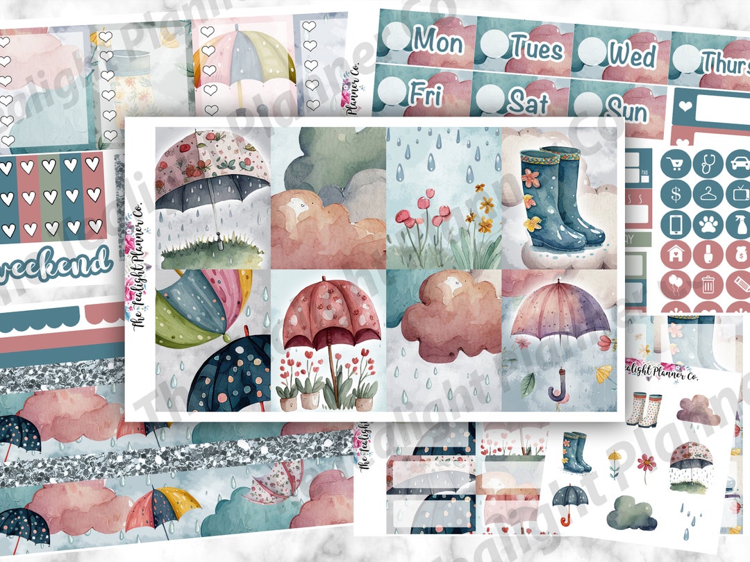Rainy Day Planner Sticker Kit, Rain Stickers, Weather Stickers for ...