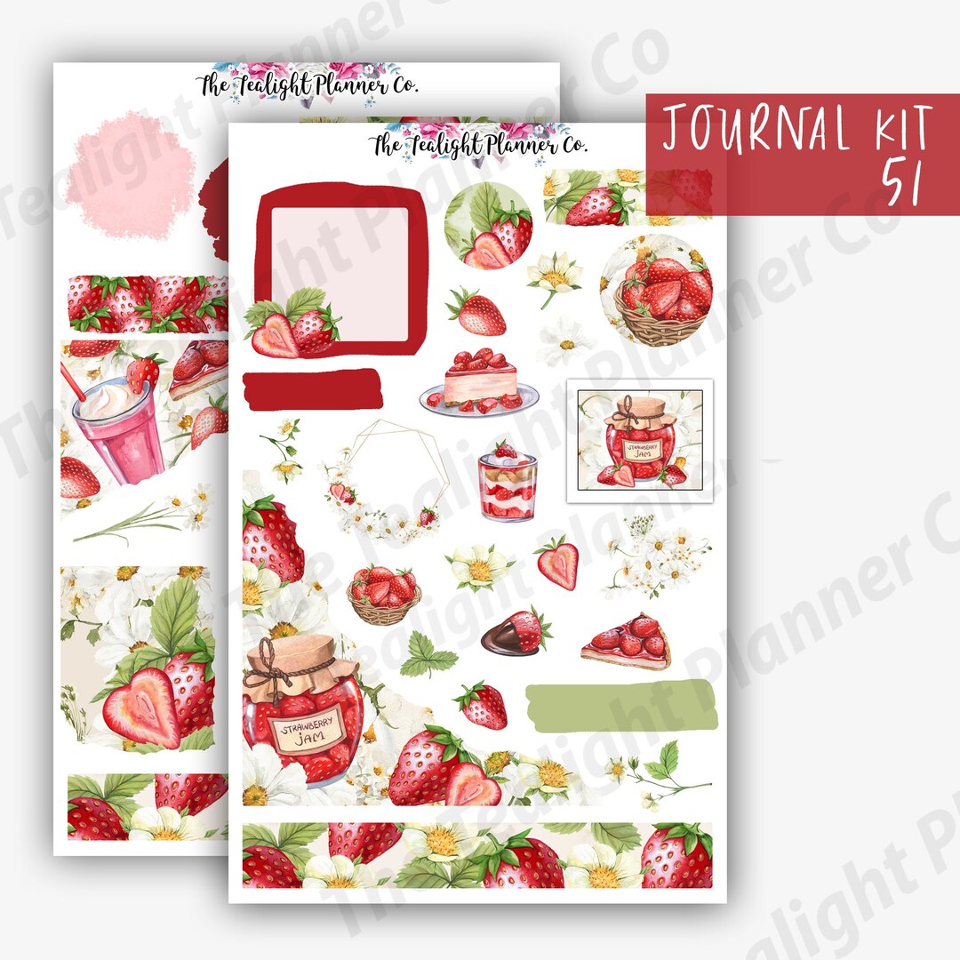 Strawberry Journal Sticker Kit, Strawberry Stickers, Strawberry Journal ...