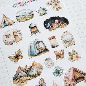 Camping Sticker Sheet, Mountain Stickers, Camping Stickers, Tent ...