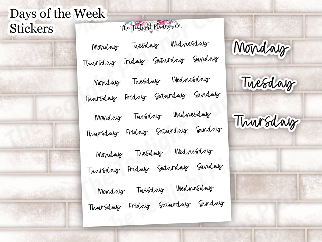 Days of the Week Script Stickers for Planner or Journal, Script Sticker ...