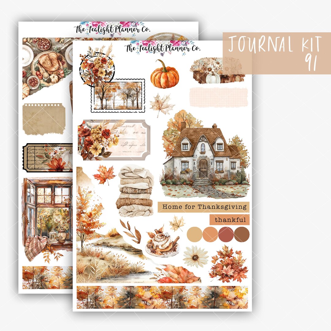 Home for Thanksgiving Journal Sticker Kit, Autumn Journal Stickers ...