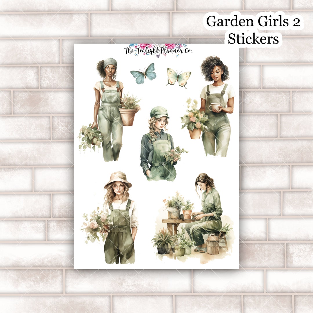 Garden Girl Stickers, Spring Stickers, Gardening Stickers, Planner Girl ...