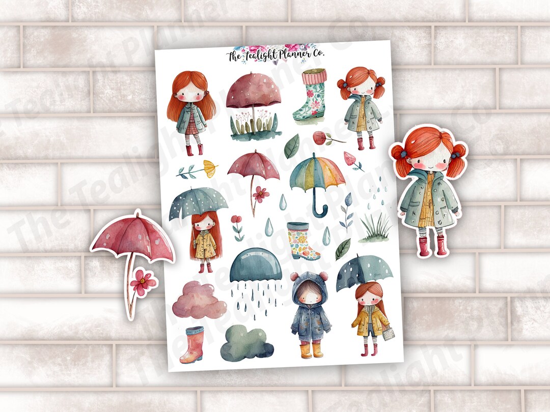 Rainy Days Sticker Sheet for Decorating Your Planner or Journal, Spring ...