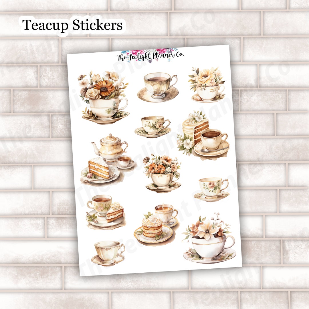 Teacup Stickers, Vintage Stickers, Floral Tea Cup Sticker, Cute ...