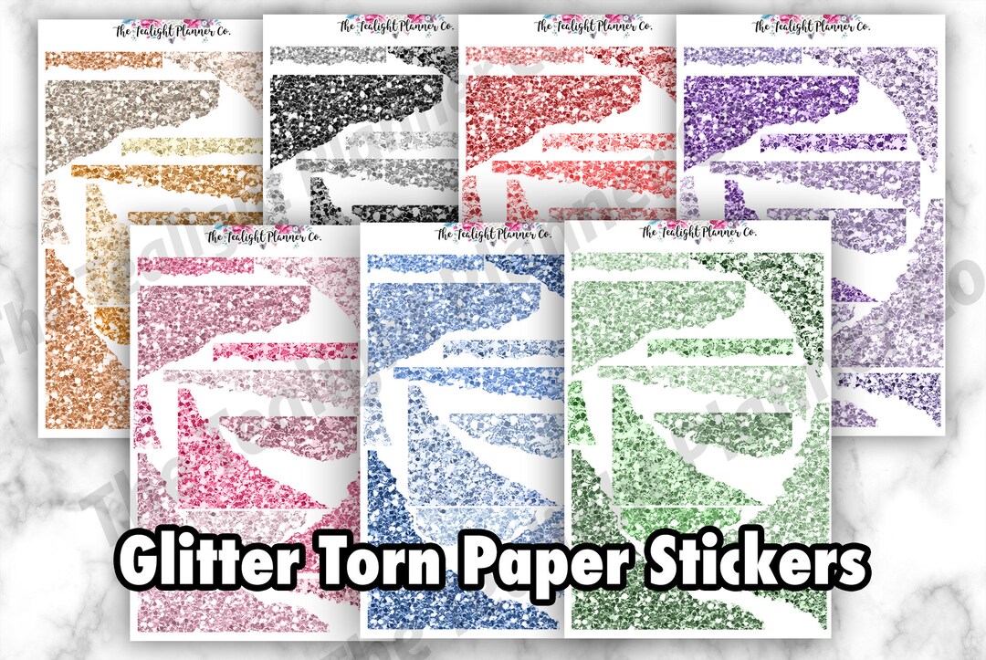 Glitter Torn Paper Stickers, Journaling Stickers, Glitter Sticker ...