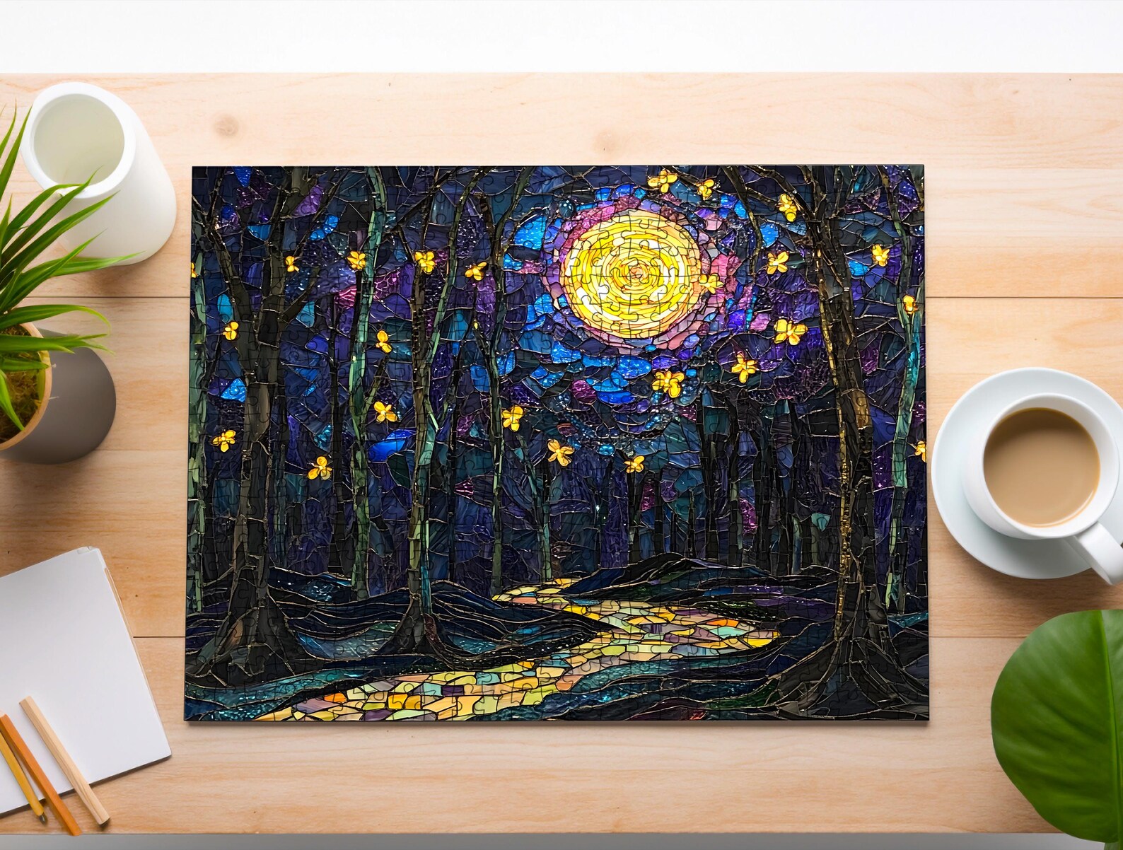 Stained Glass Fireflies Jigsaw Puzzle: Mosaic Nature Home Decor - Etsy