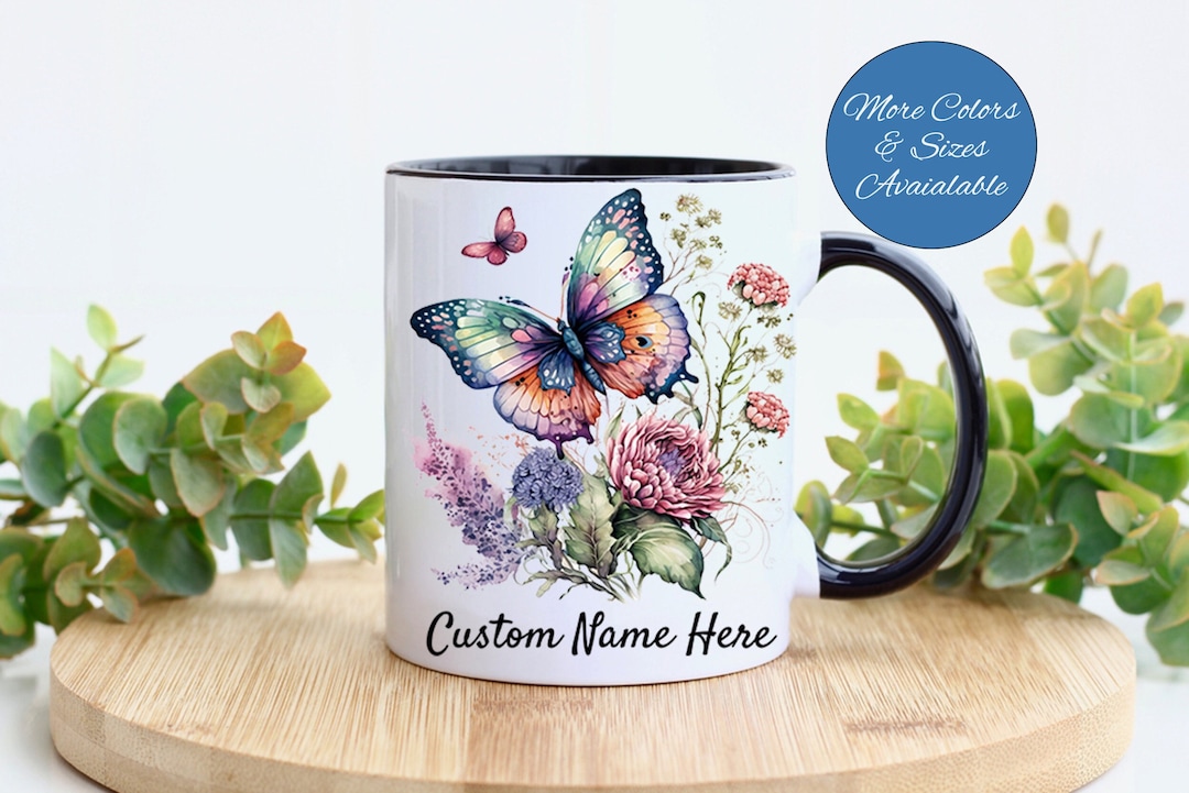 Personalized Butterfly Coffee Mug: Watercolor Floral Design - Etsy