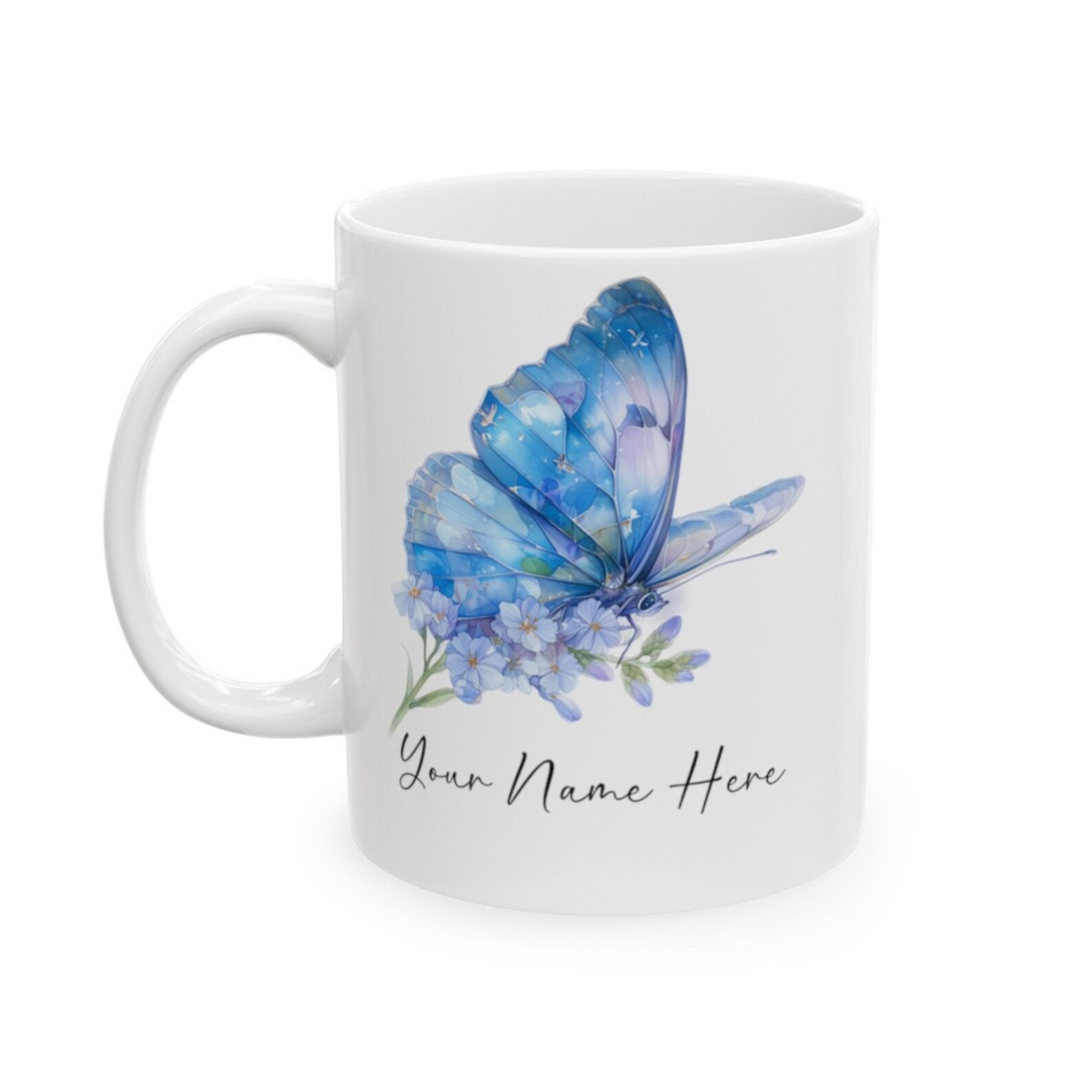 Personalized Blue Butterfly Mug Custom 11oz Floral Design Perfect for ...