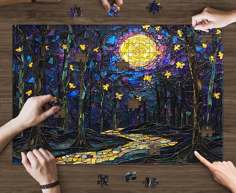 Stained Glass Fireflies Jigsaw Puzzle: Mosaic Nature Home Decor - Etsy