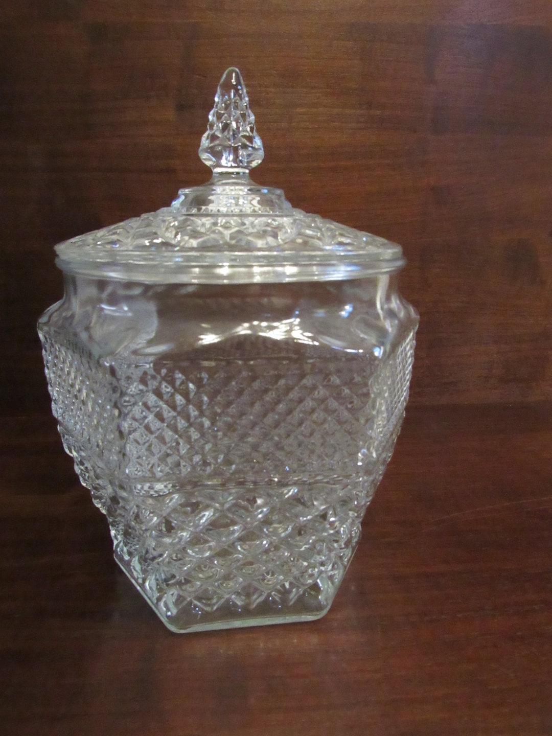 Anchor Hocking, Wexford Diamond Point Cookie Jar, Storage Jar, Glass ...