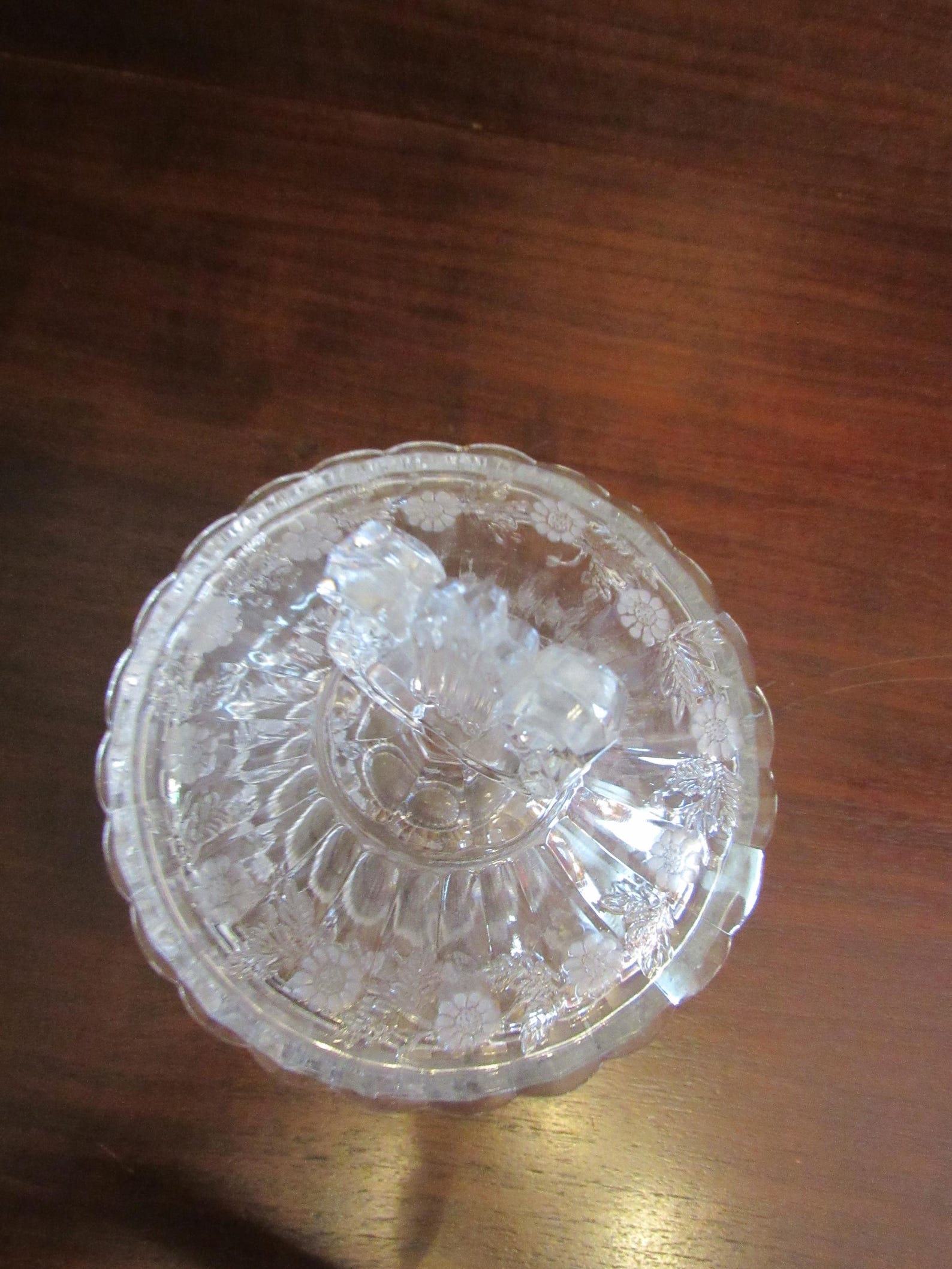 Glass Candy Dish With Harp Finial, Ribbed and Etched, Cut Lid and Base ...