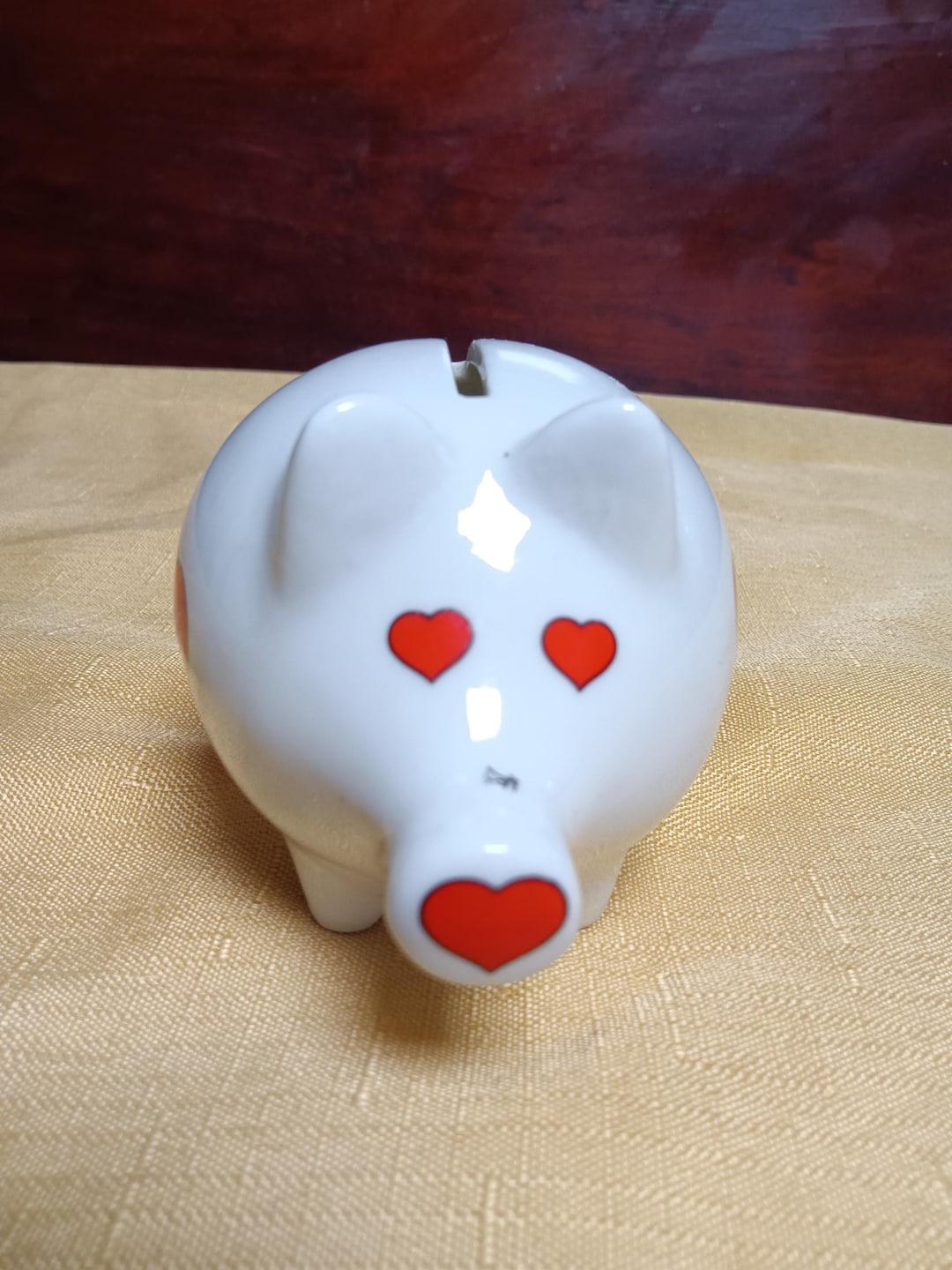 Knobler Piggy Bank, White With Red Hearts, Signed on Snout, Ceramic ...