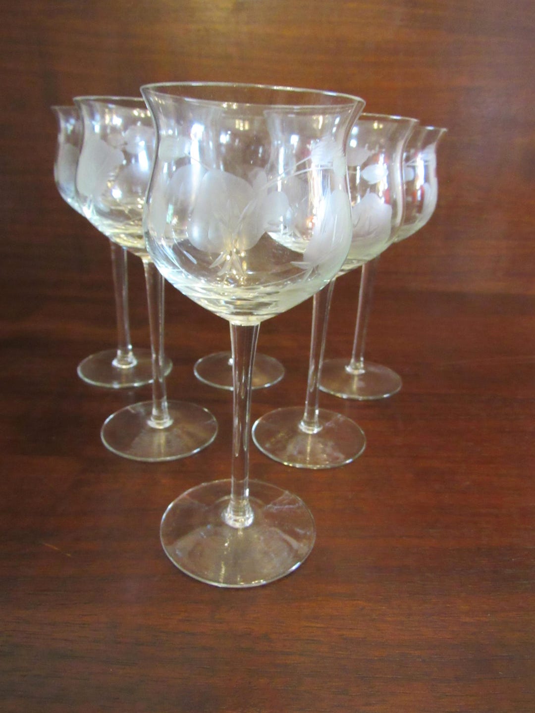 Etched Crystal Wine Glasses, Wheel Etched, Rose Design, Unknown ...