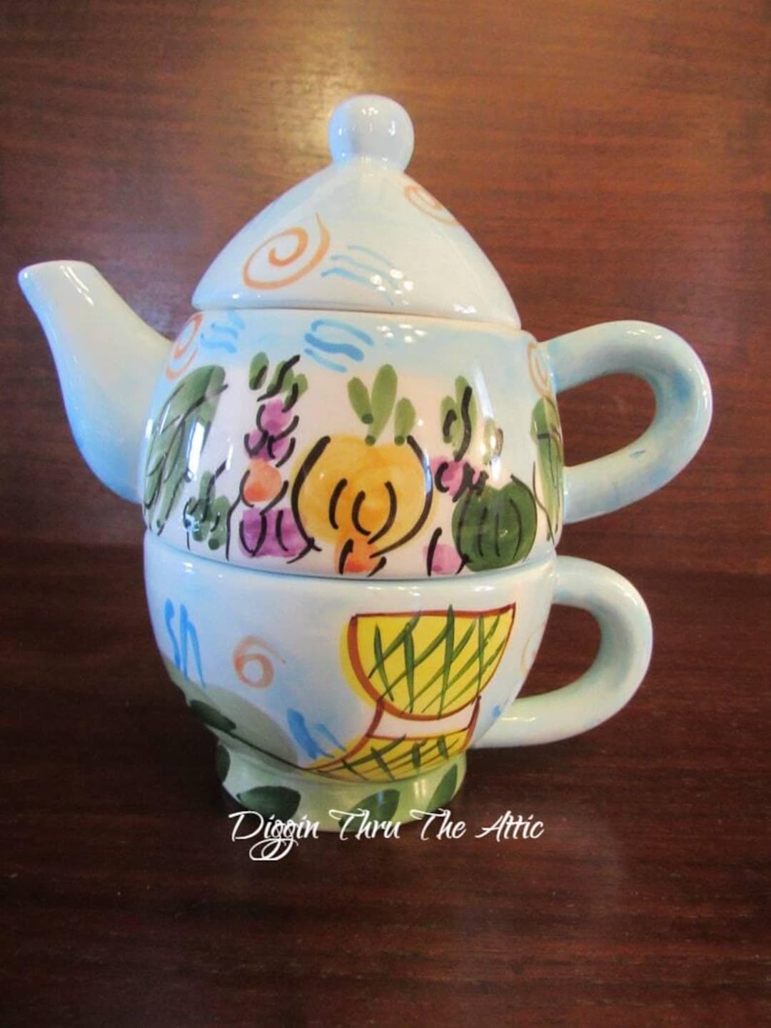 Bella Casa III by Ganz, Tea Pot and Cup for One , Stackable Three Piece ...