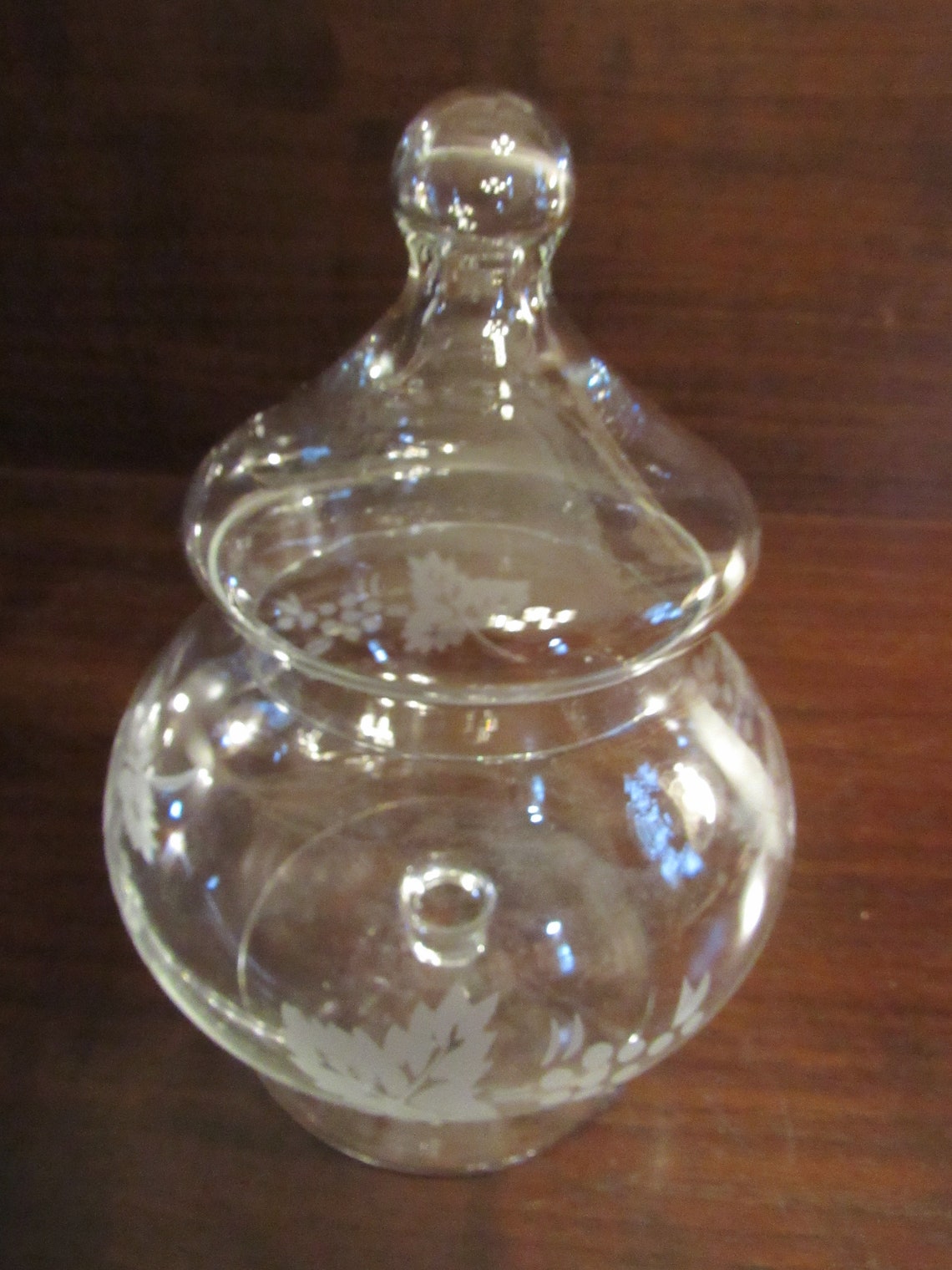 Etched Crystal Bowl Jar With Lid Clear Candy Dish Made - Etsy