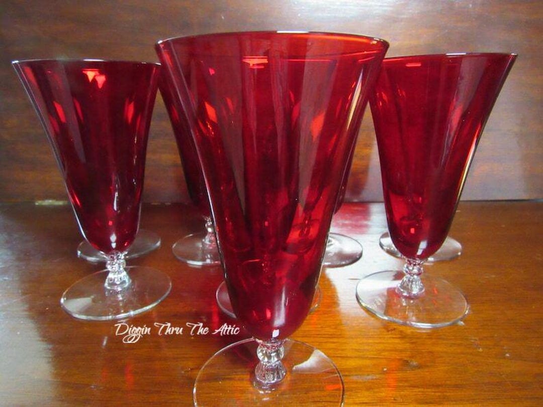 Ice Tea Glasses, Empress Spanish Red by Morgantown, Red Bowl With Clear ...