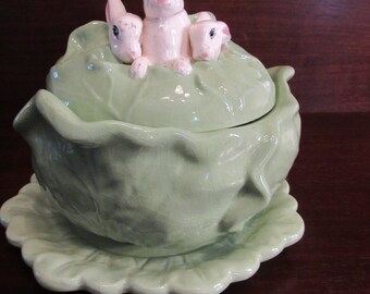 Ceramic Bunnies in Cabbage Serving Dish Holland Mold Cabbage | Etsy