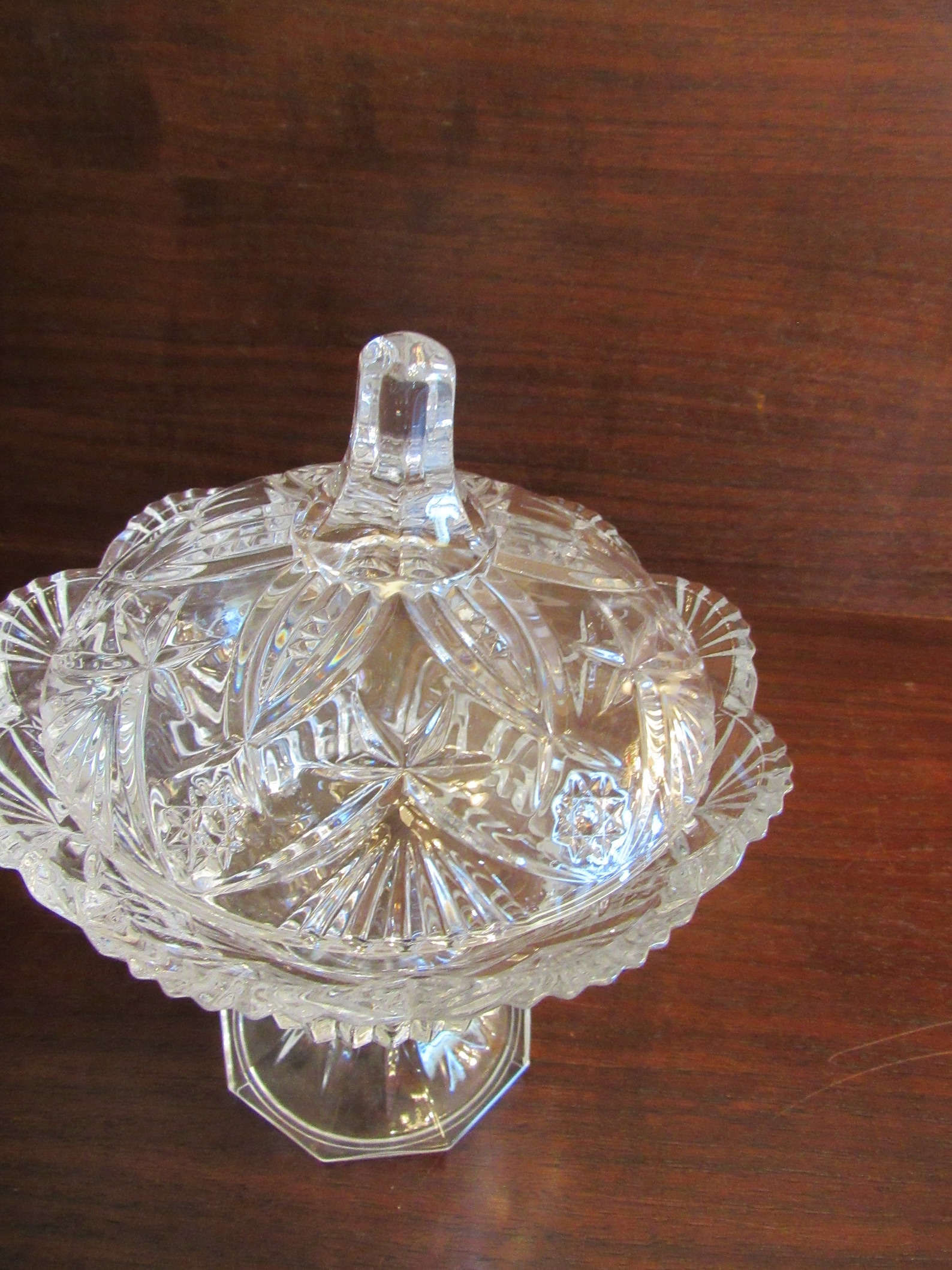 J G Durand France, Crystal Footed Candy Dish With Lid, Fan and Hobstar ...