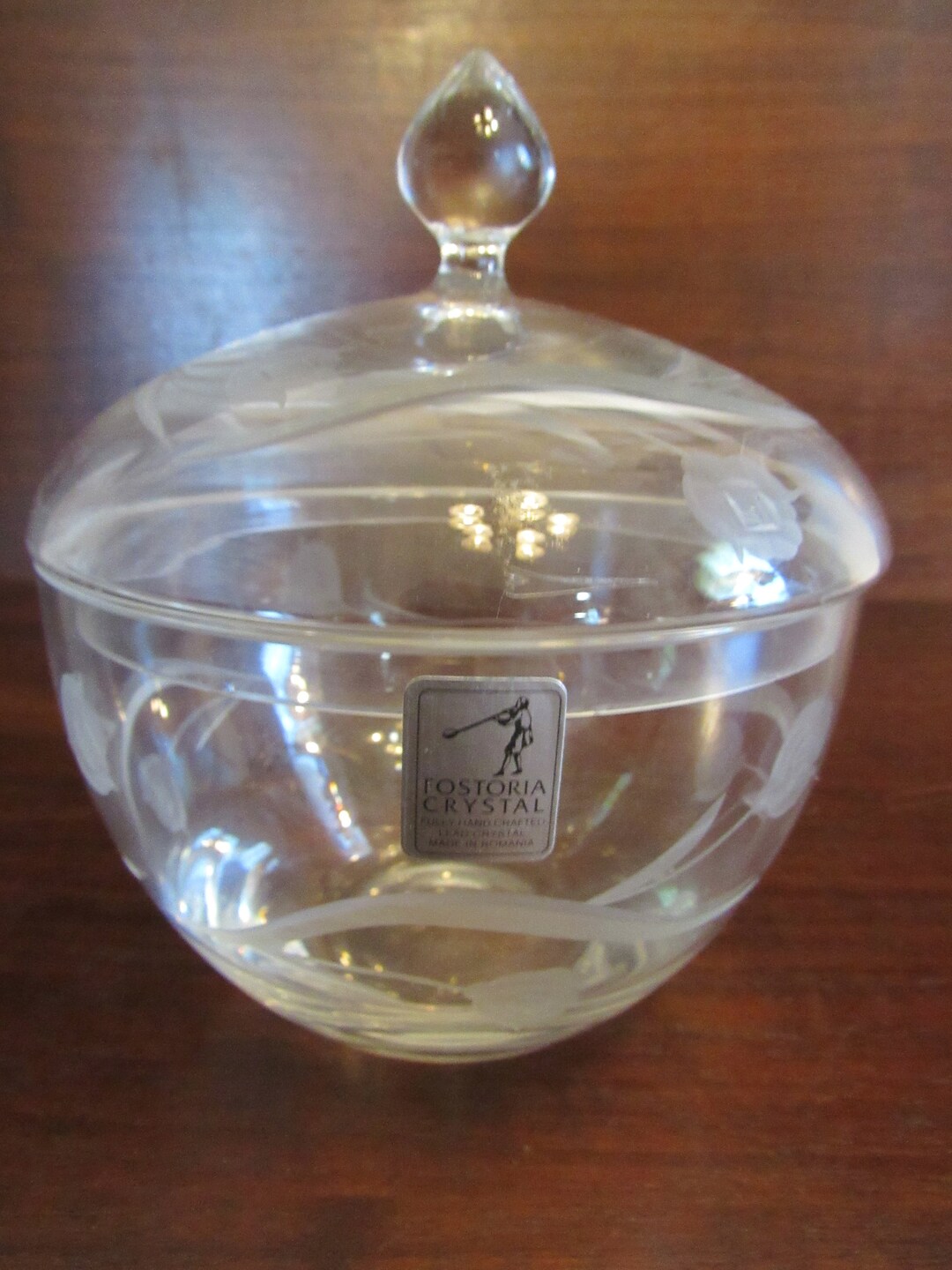 Fostoria Crystal Etched Candy Dish With Lid, Etched Roses and Leaves ...