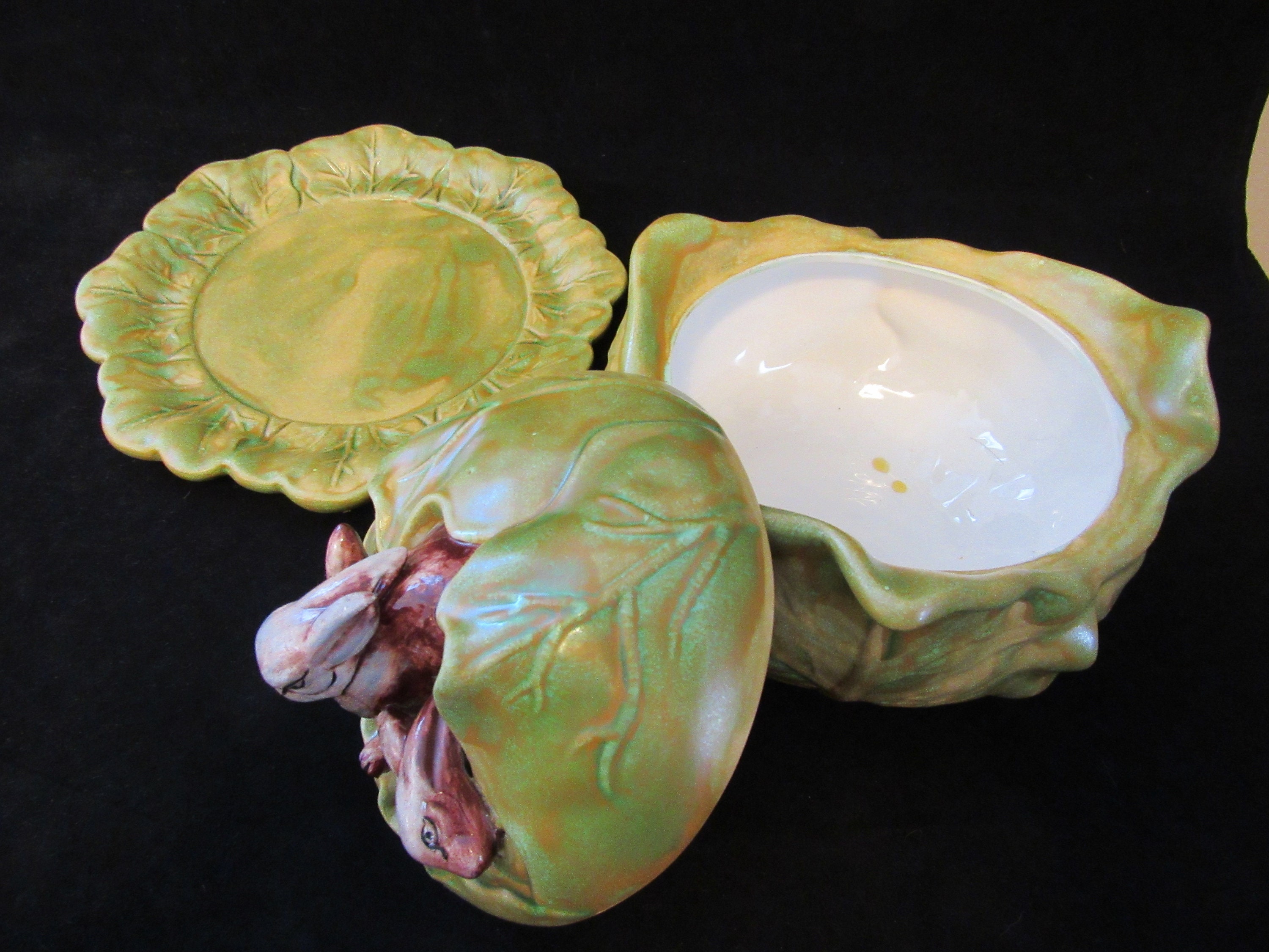 Ceramic Bunnies in Cabbage Serving Dish Holland Mold Cabbage - Etsy
