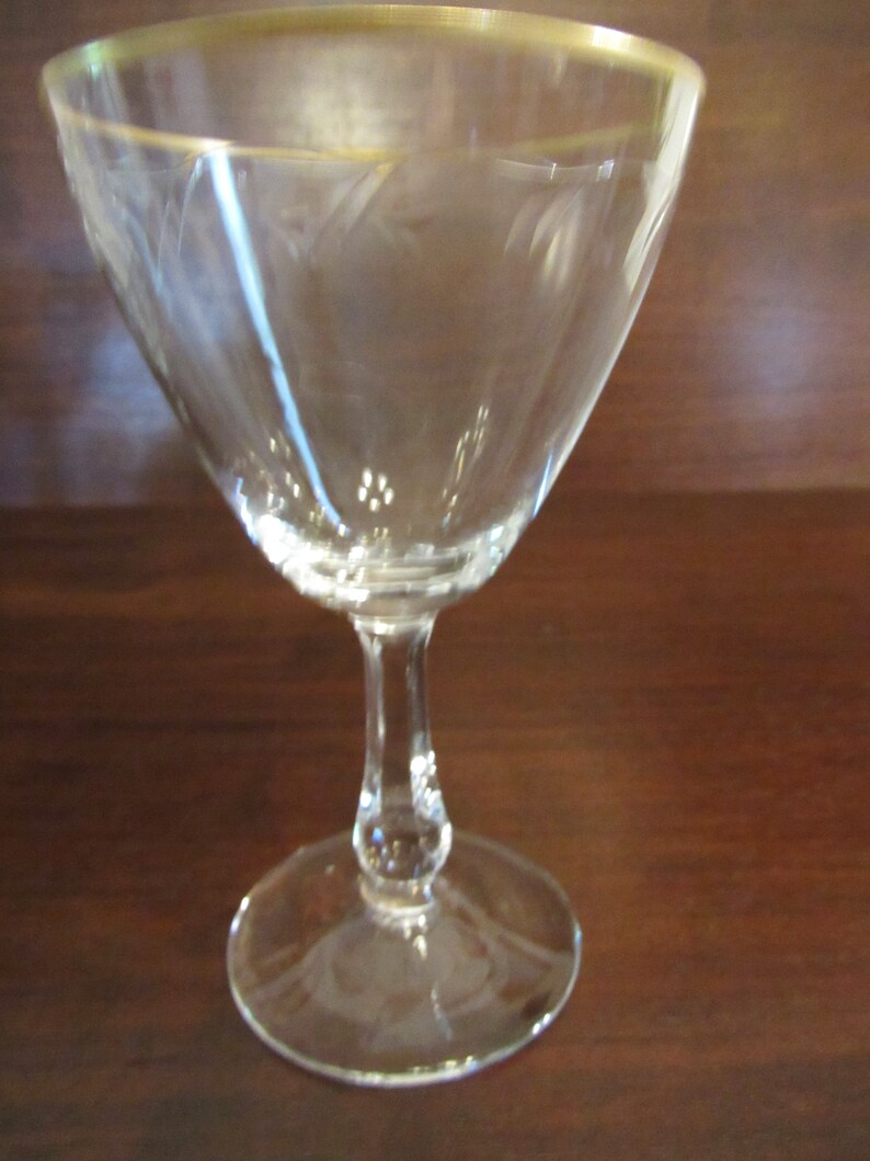 Gold Rim Wine Glasses Etched Crystal Stemware Barware Set | Etsy