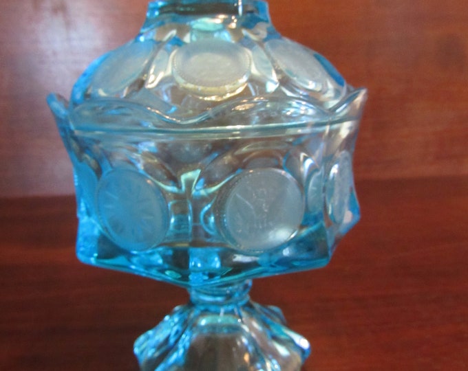 Fostoria Ice Blue Coin Glass Pedestal Candy Dish With Lid. (3763) - Etsy