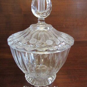 Glass Candy Dish With Harp Finial, Ribbed and Etched, Cut Lid and Base ...