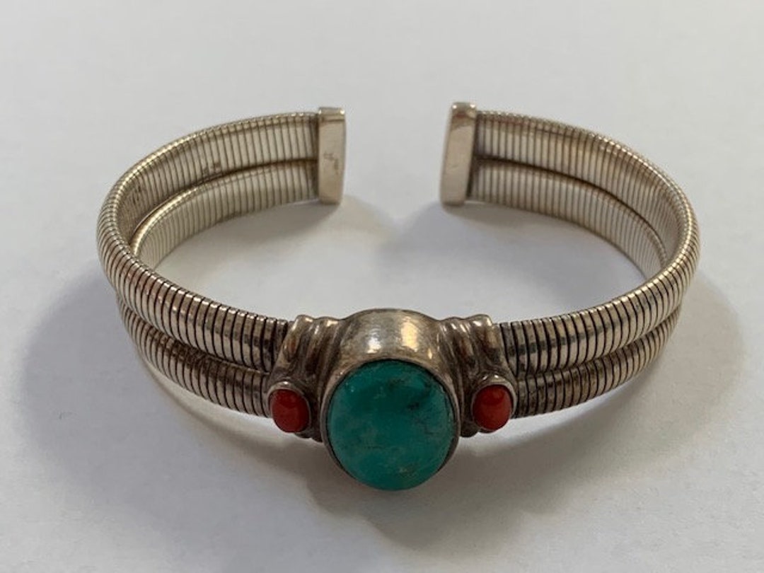 Joseph Esposito Flex Turqoise and Red Coral Cuff Bracelet Signed 925 ...