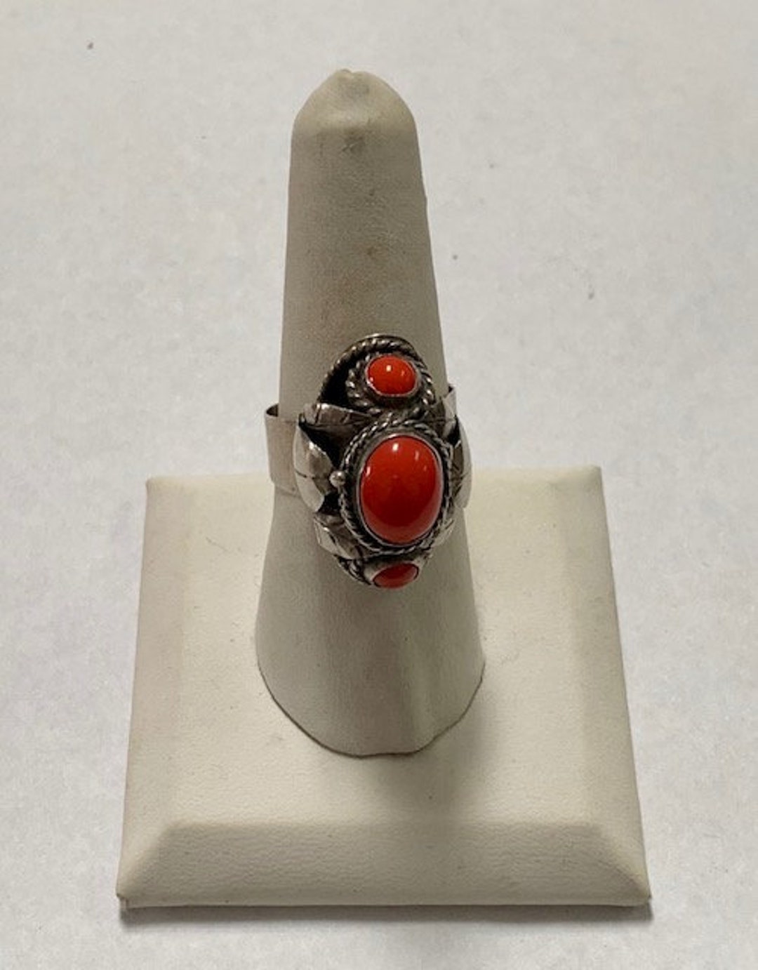 Beautiful Vintage Natural Vintage Floral Motif Silver Coral Adjustable ...