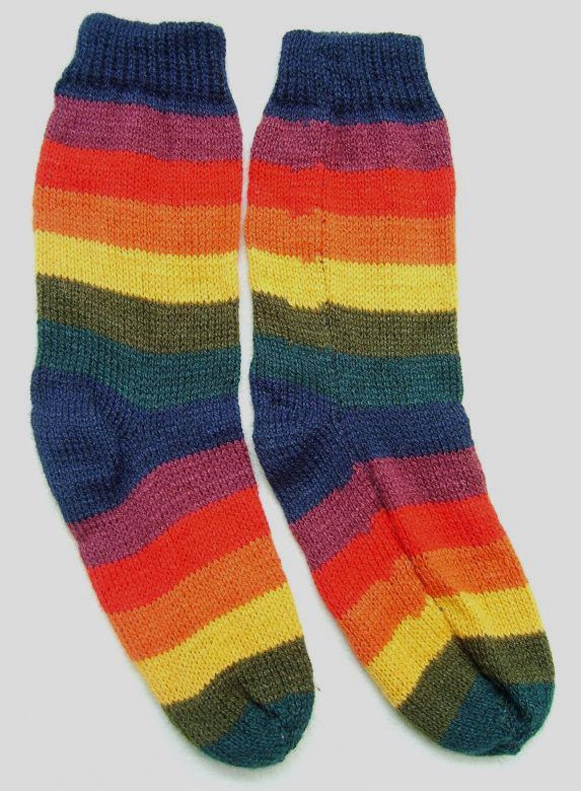 New, Alpaca Wool, Striped Multicolored Socks, Andean, Artisan Knitted ...