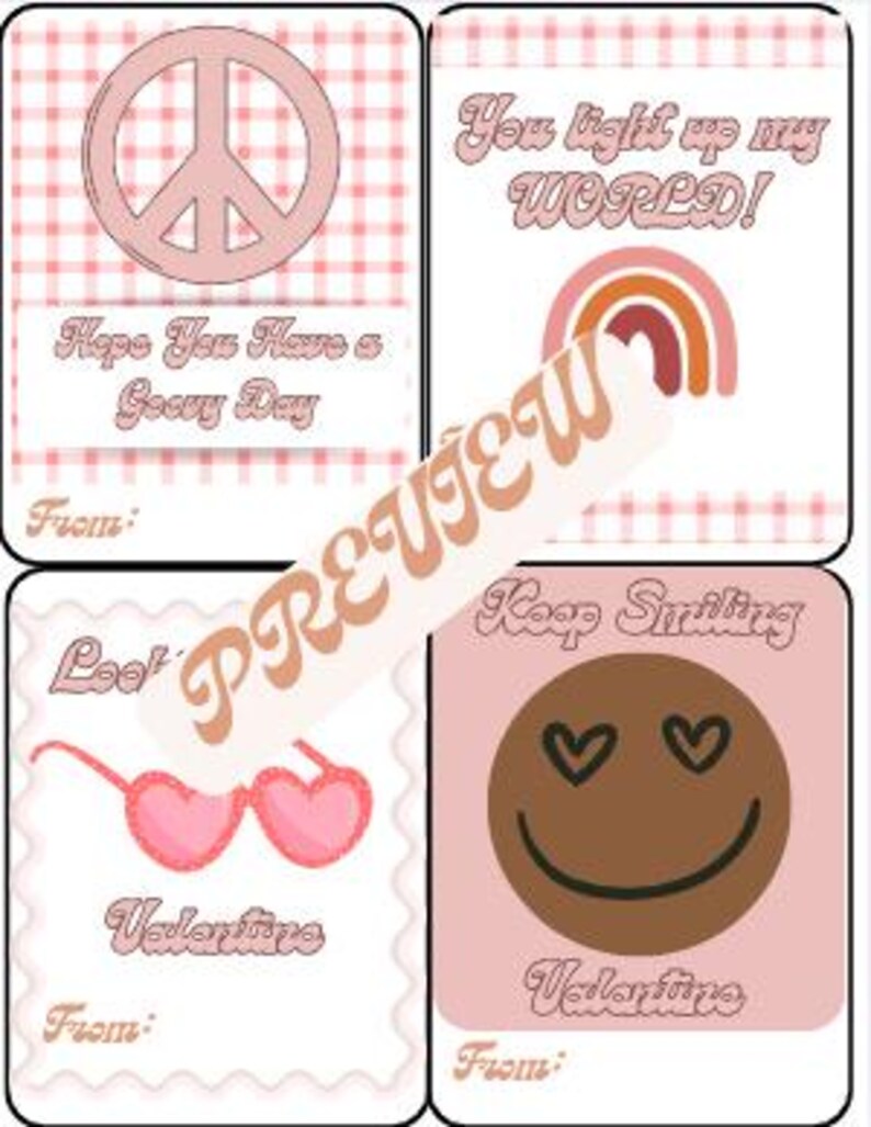 Boho Valentines Day Cards L Printable (set of 4) - Etsy