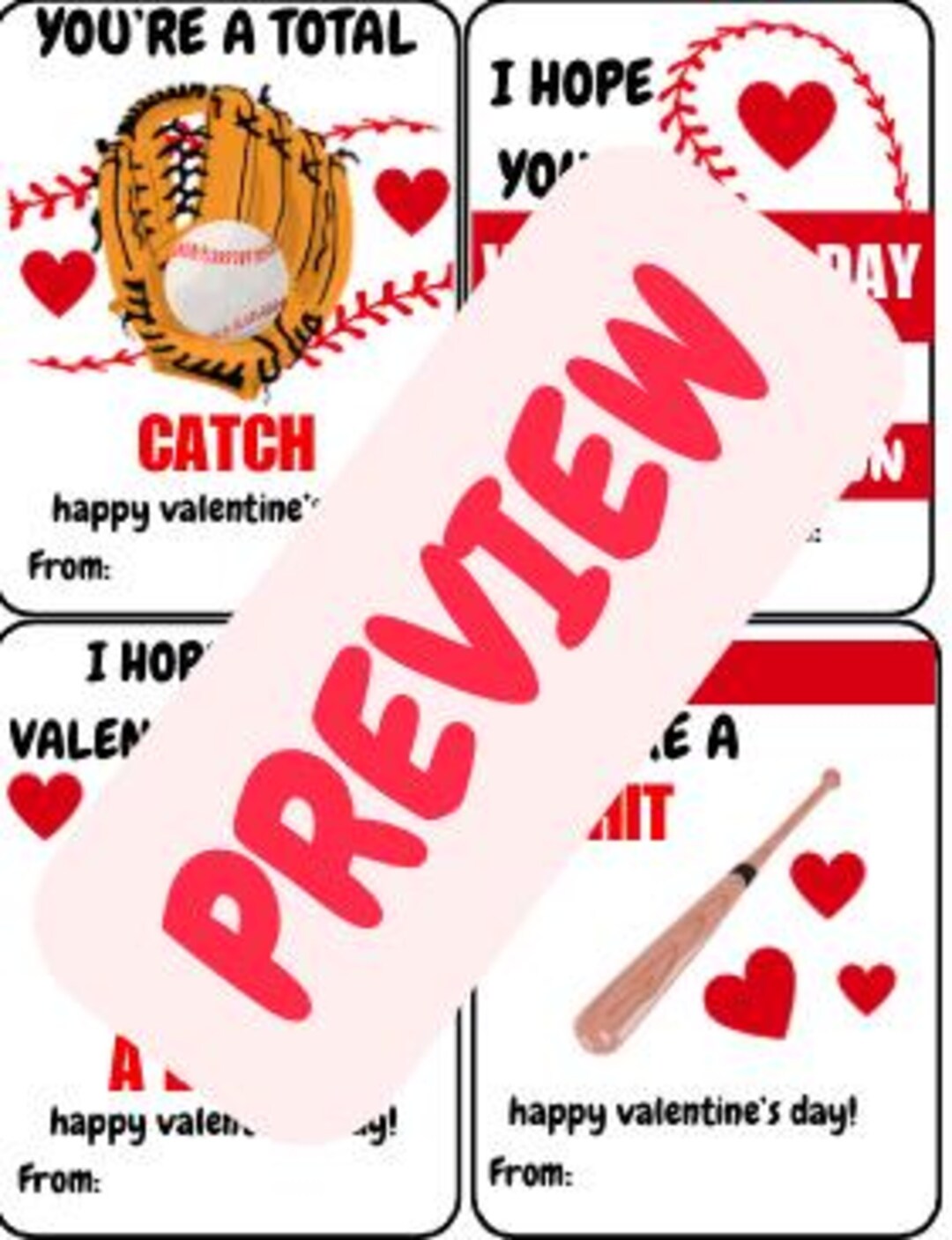 Baseball Valentines Day Cards L Printable (set of 4) - Etsy