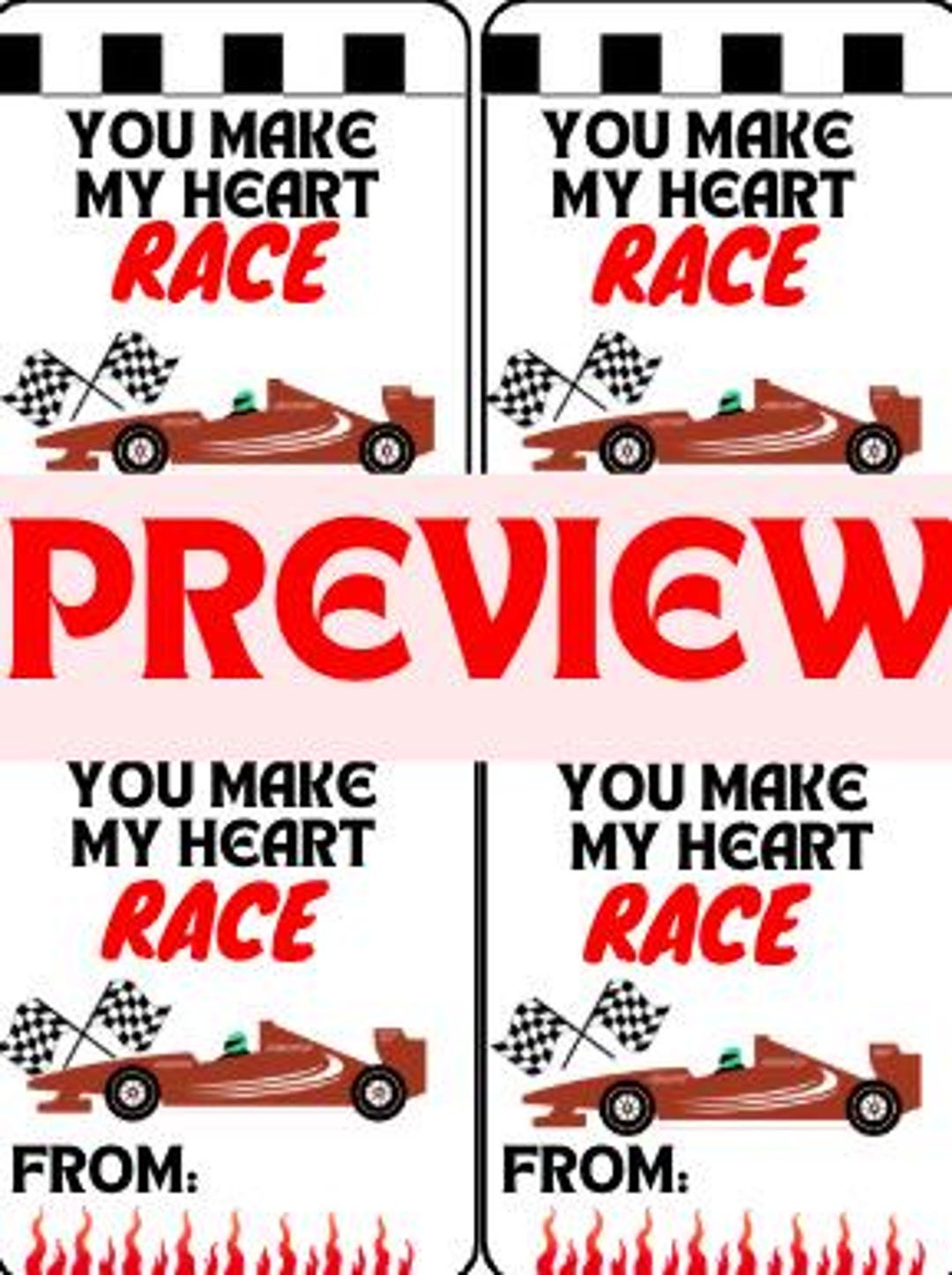 Race Car Valentines Day Printable Cards - Etsy