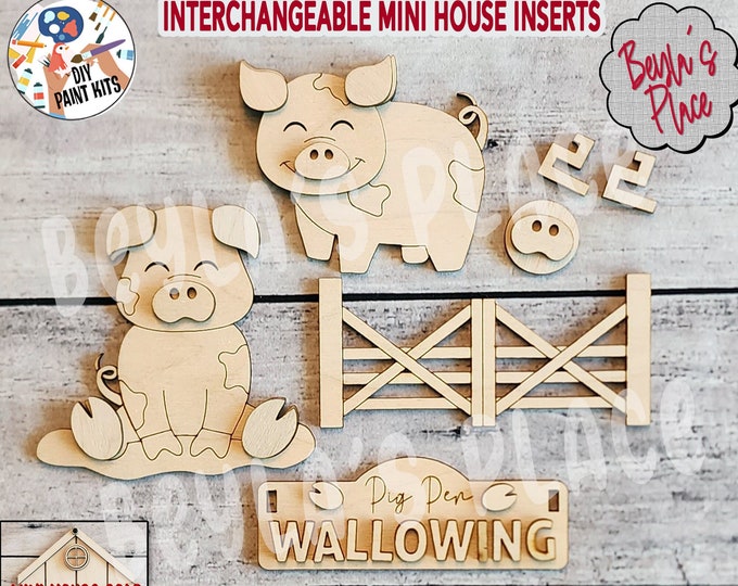 Mini House Interchangeable, Pigs Insert/unfinished Wood/diy Blank Paint ...