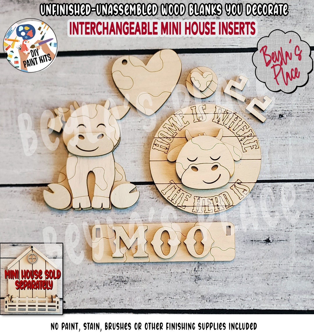 Mini House Interchangeable, Highland Cow Moo Insert/unfinished Wood/diy ...
