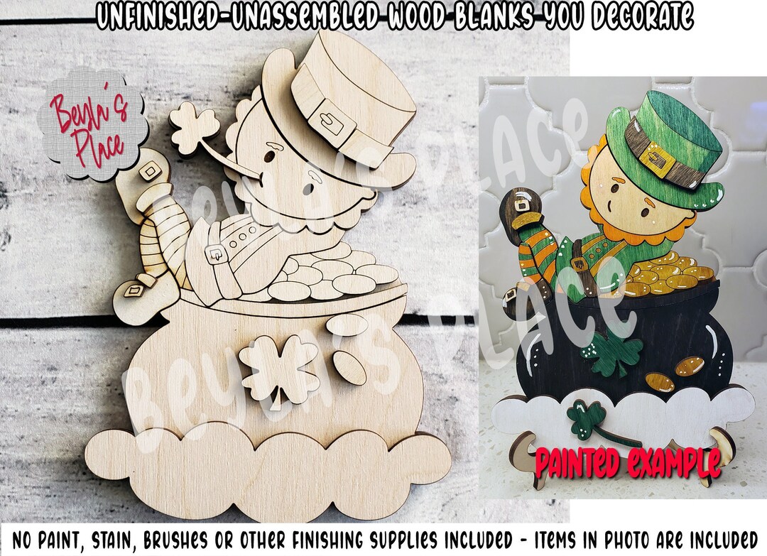 St Patricks Leprechaun on Pot of Gold/unfinished Tiered Tray - Etsy