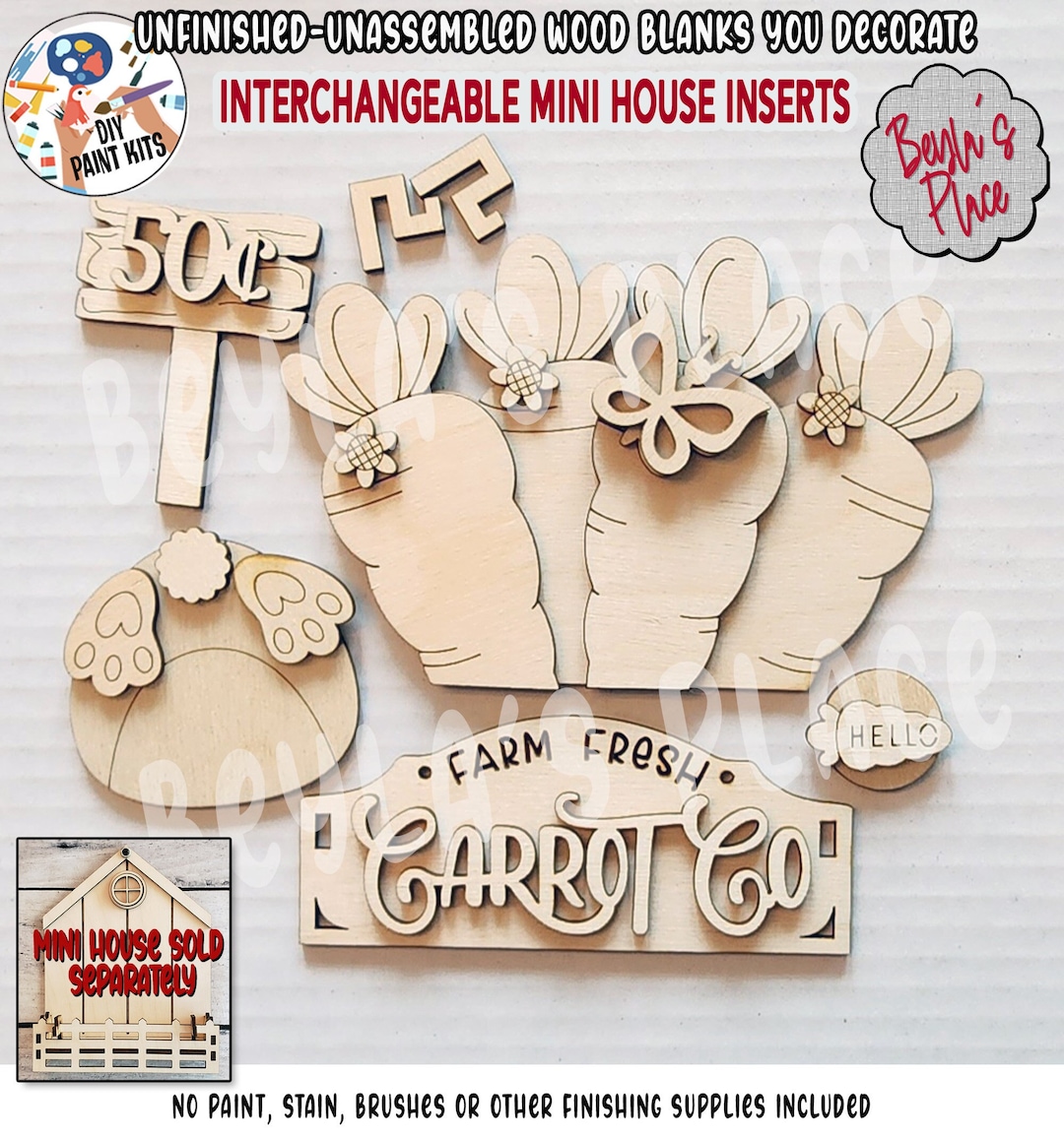 Mini House Interchangeable, Carrot Company Insert/unfinished Wood/diy ...