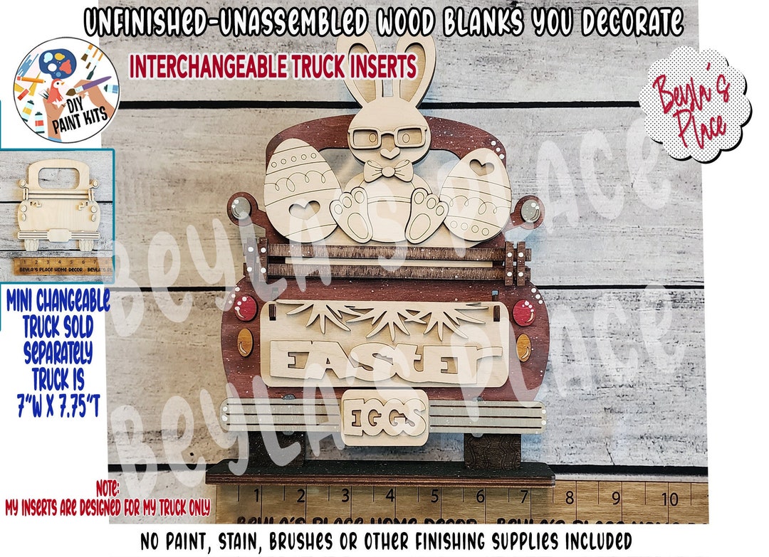 Mini Truck Interchangeable Insert,easter/unfinished Wood/diy Paint Kit/easter Eggs, Bunny Rabbit ...