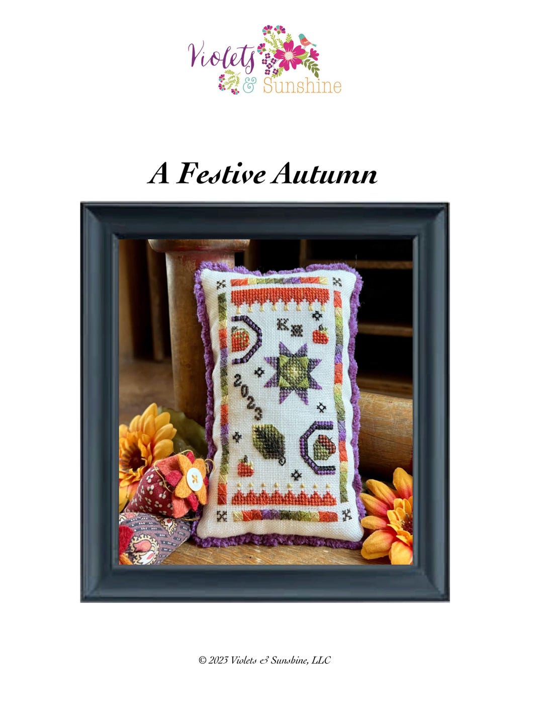 A Festive Autumn Quaker-style Needlework Cross Stitch Embroidery Pin ...