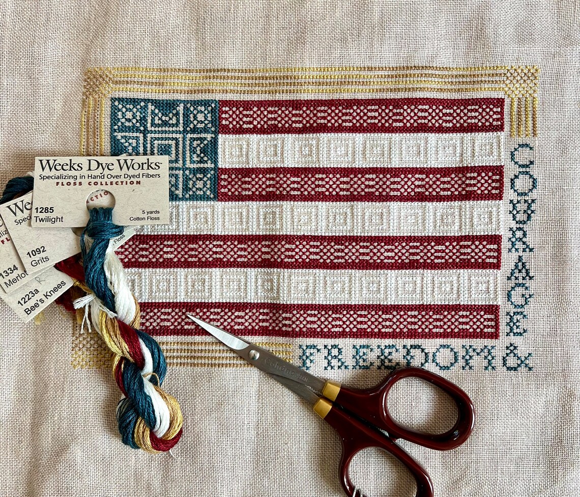 Freedom & Courage Patriotic Cross Stitch Small Sampler - Etsy