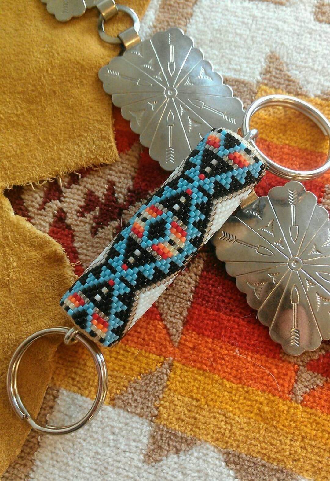 Keychains, 'zuni Pottery' - Hand Beaded Double-ring Keychain, Lanyard ...