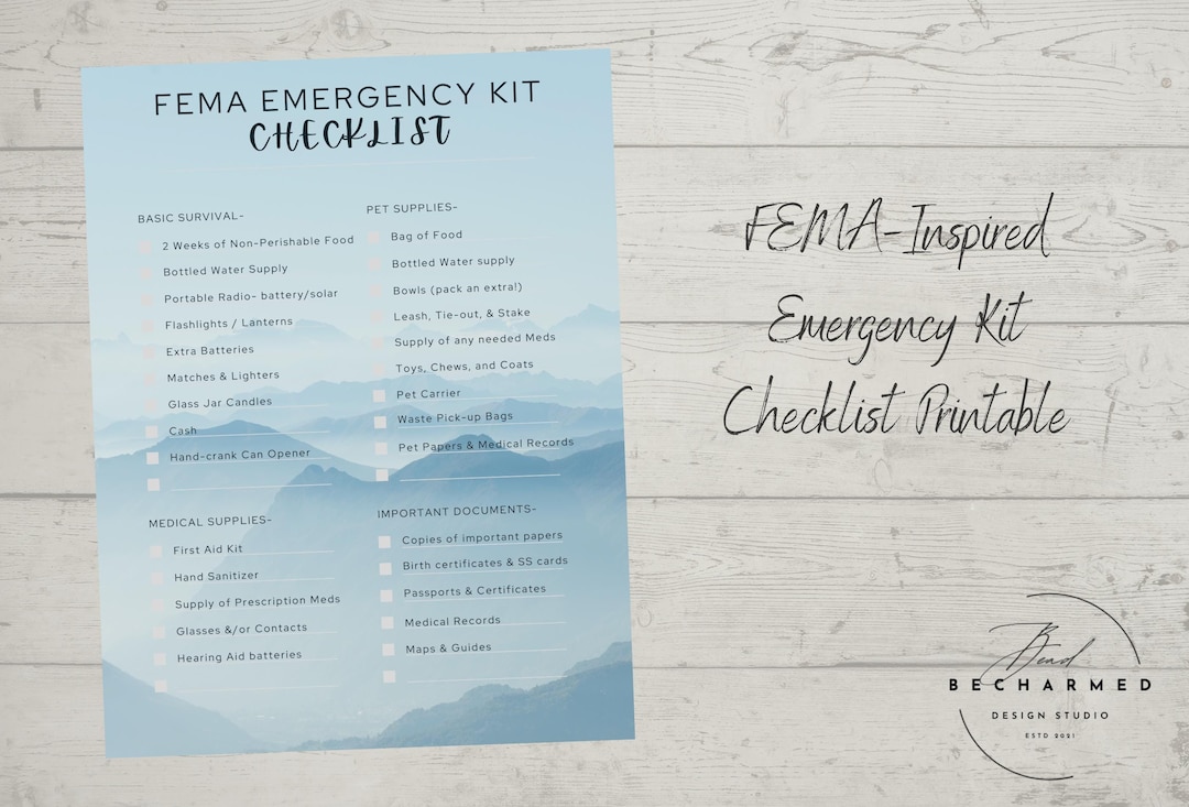 Printable Checklist, "fema Emergency Kit"- Printable Checklist Page ...