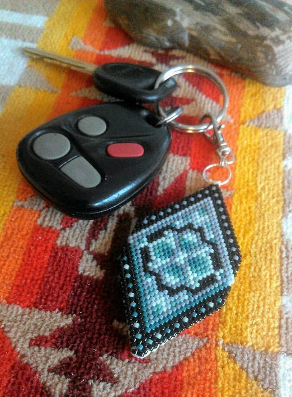 Key Fob 'green and Grey Flower' Hand Beaded | Etsy